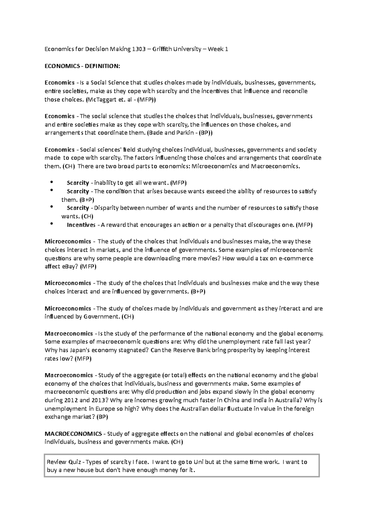 Economics for Decision Making 1303 - (McTaggart et. al - (MFP ...