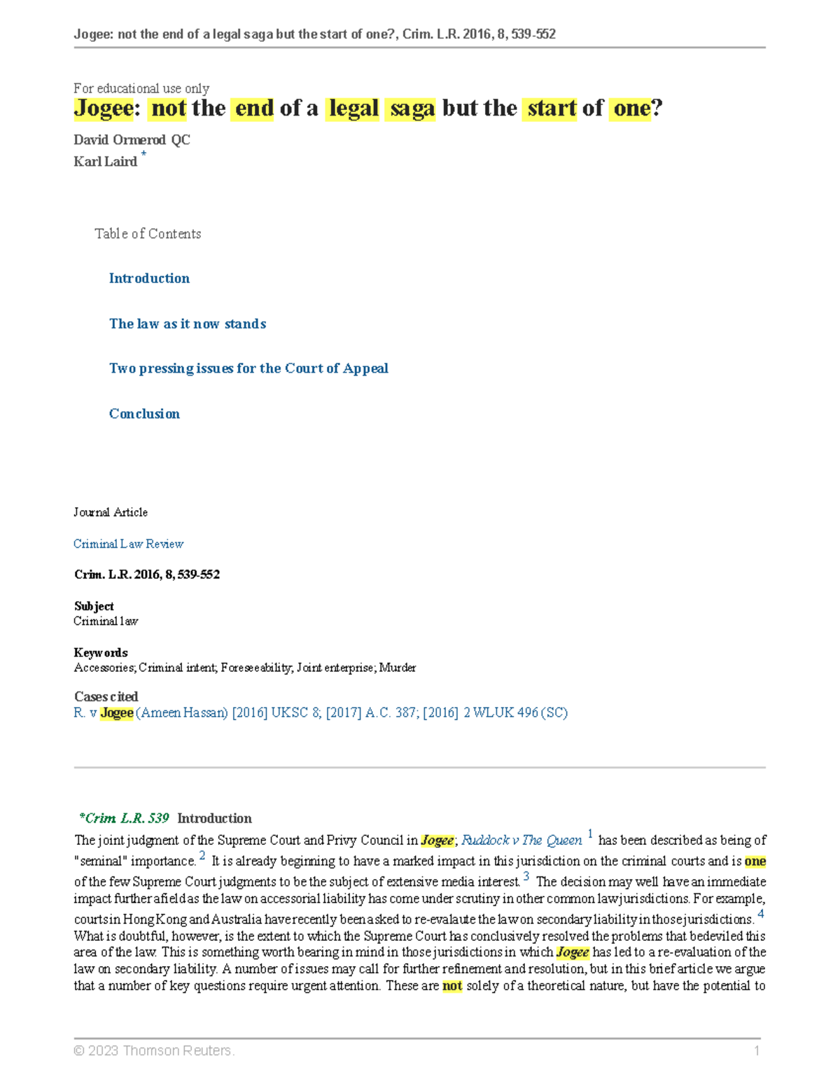 Jogee not the end of a legal saga but the start of one - For ...