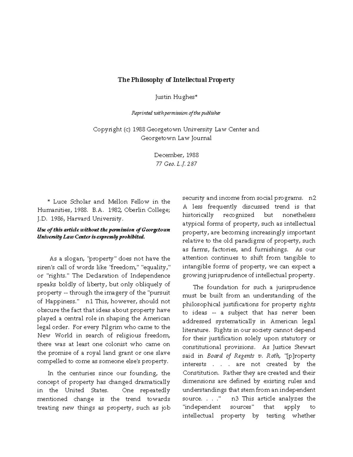 Justin Hughes The Philosophy of Intellectual Property - The Philosophy ...