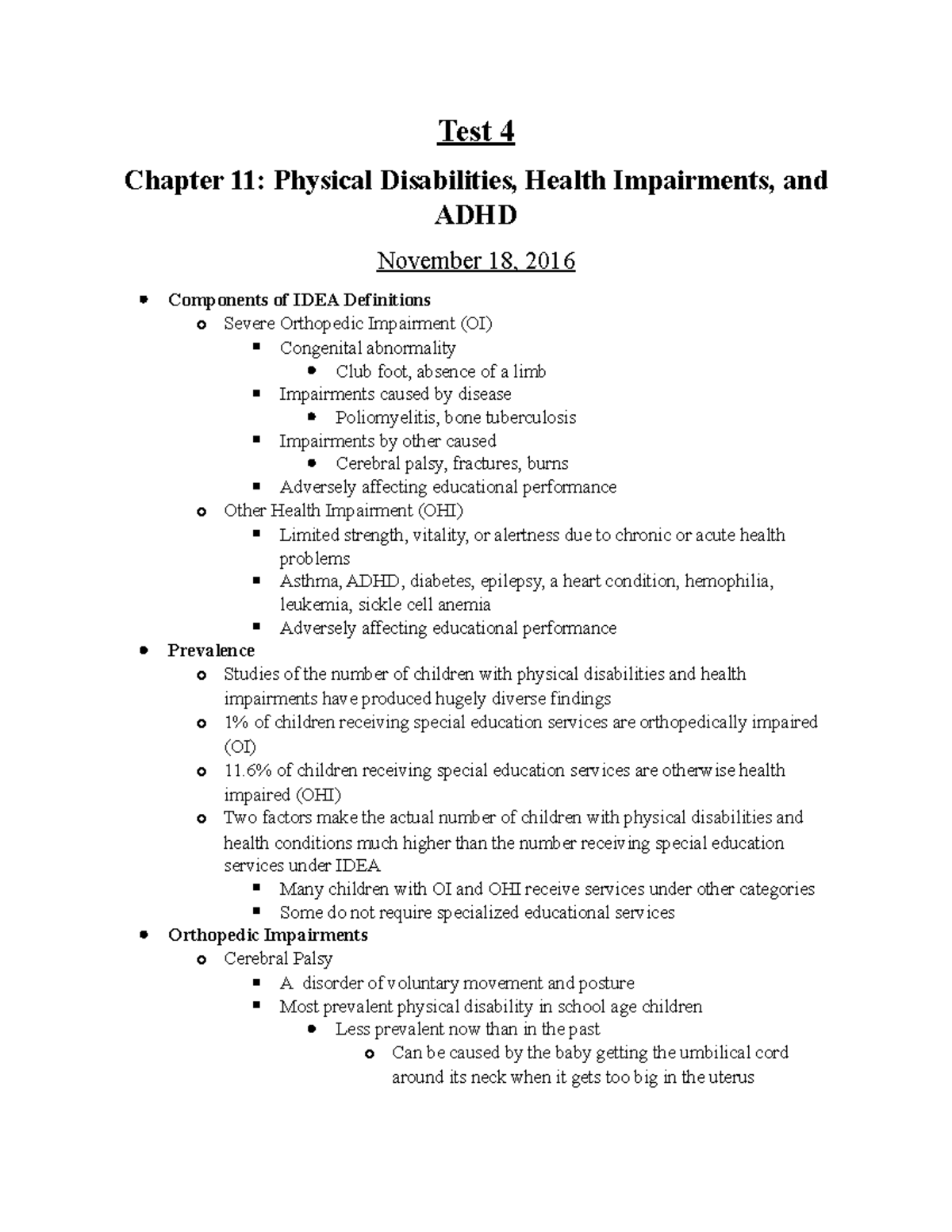 Notes for Test 4 - Chapters 11-14 - Test 4 Chapter 11: Physical ...