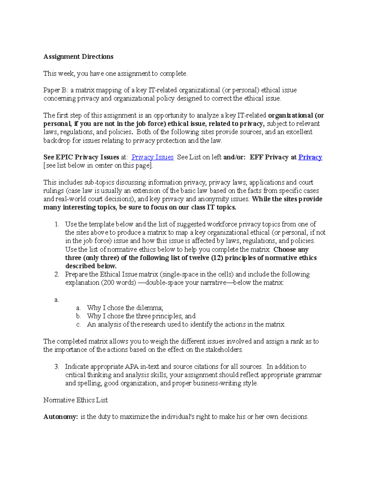 Assignment Directions - Assignment Directions This week, you have one assignment to complete ...