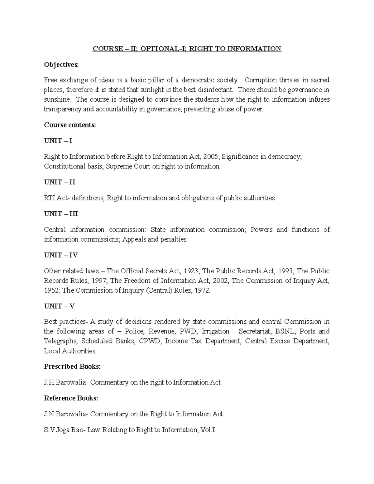 Notes on RTI assignment - COURSE – II; OPTIONAL-I; RIGHT TO INFORMATION ...