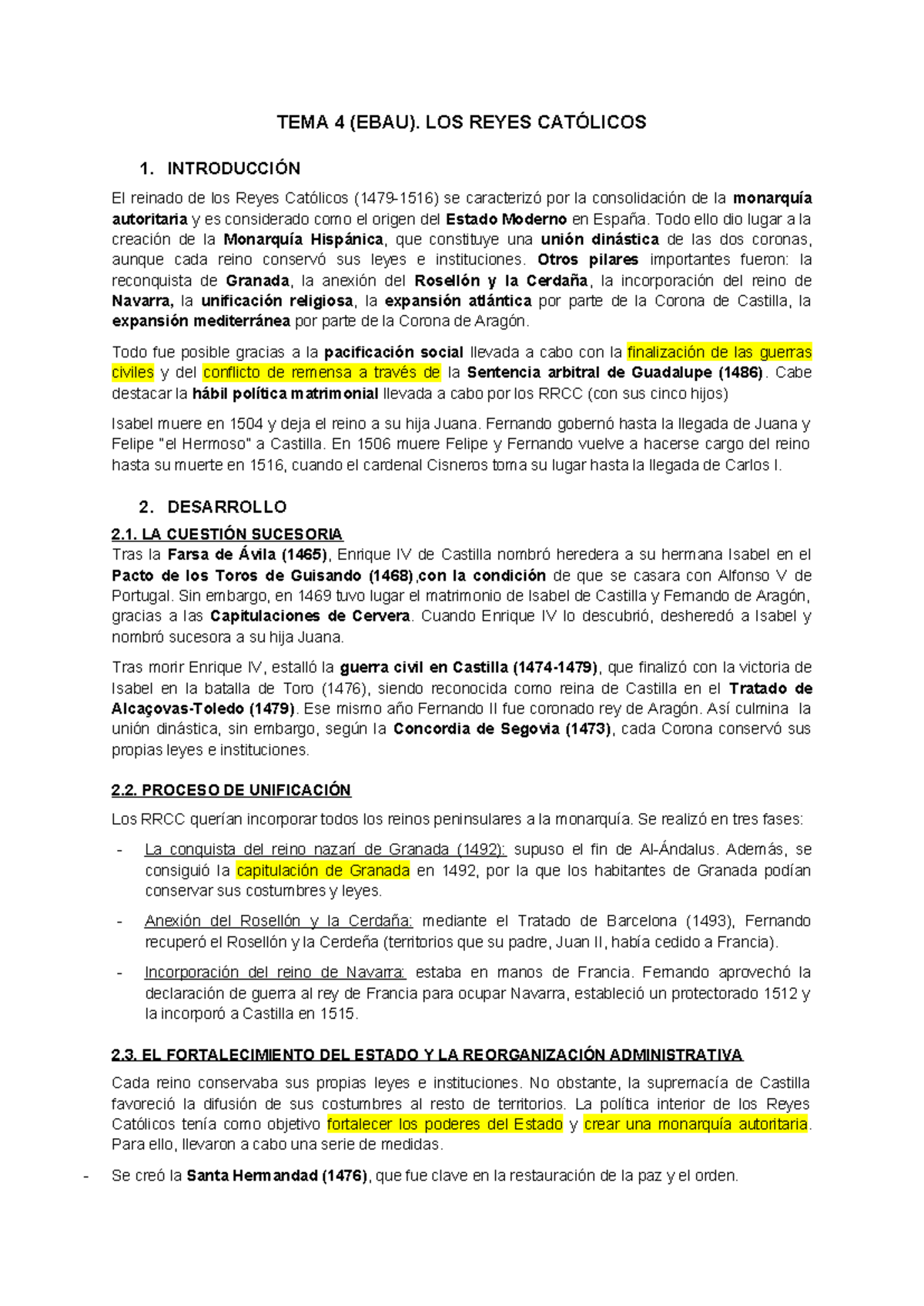 TEMA 4 EBAU (REYES CATOLICOS) - TEMA 4 (EBAU). LOS REYES CATÓLICOS 1. INTRODUCCIÓN El reinado de ...