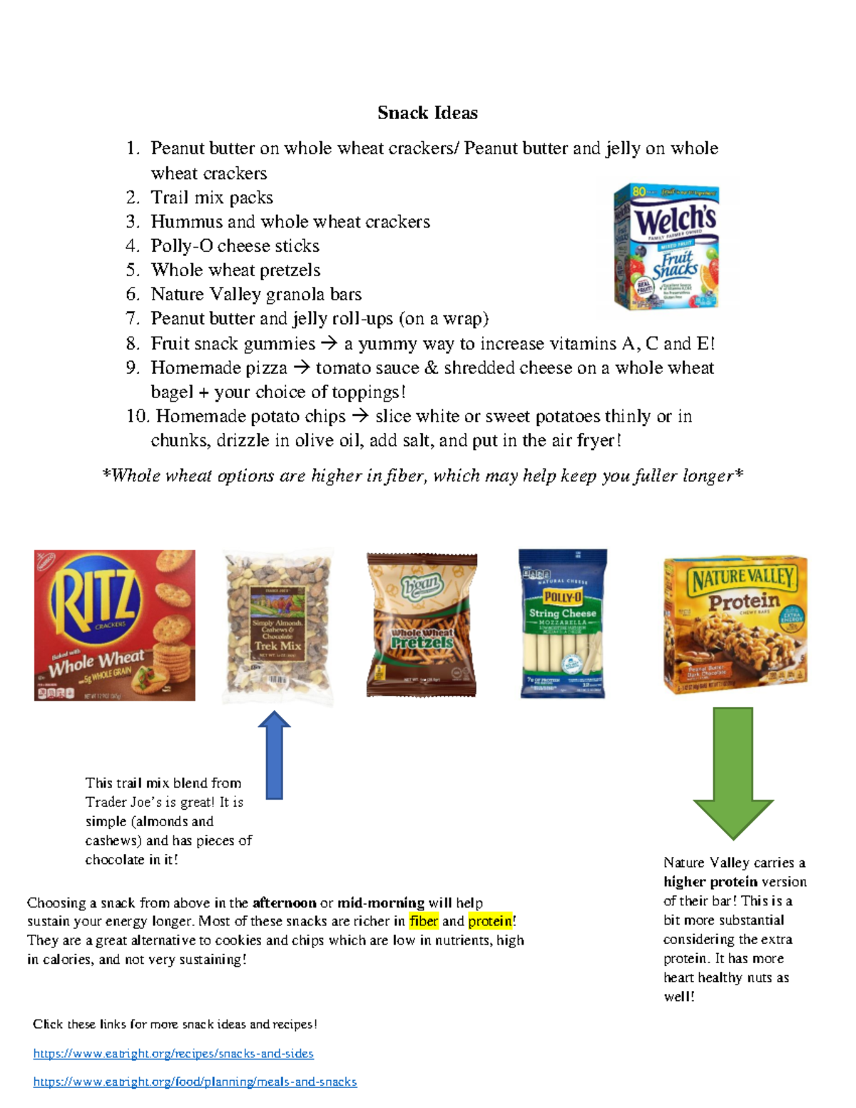 Snack Ideas for Client - Snack Ideas 1. Peanut butter on whole wheat ...