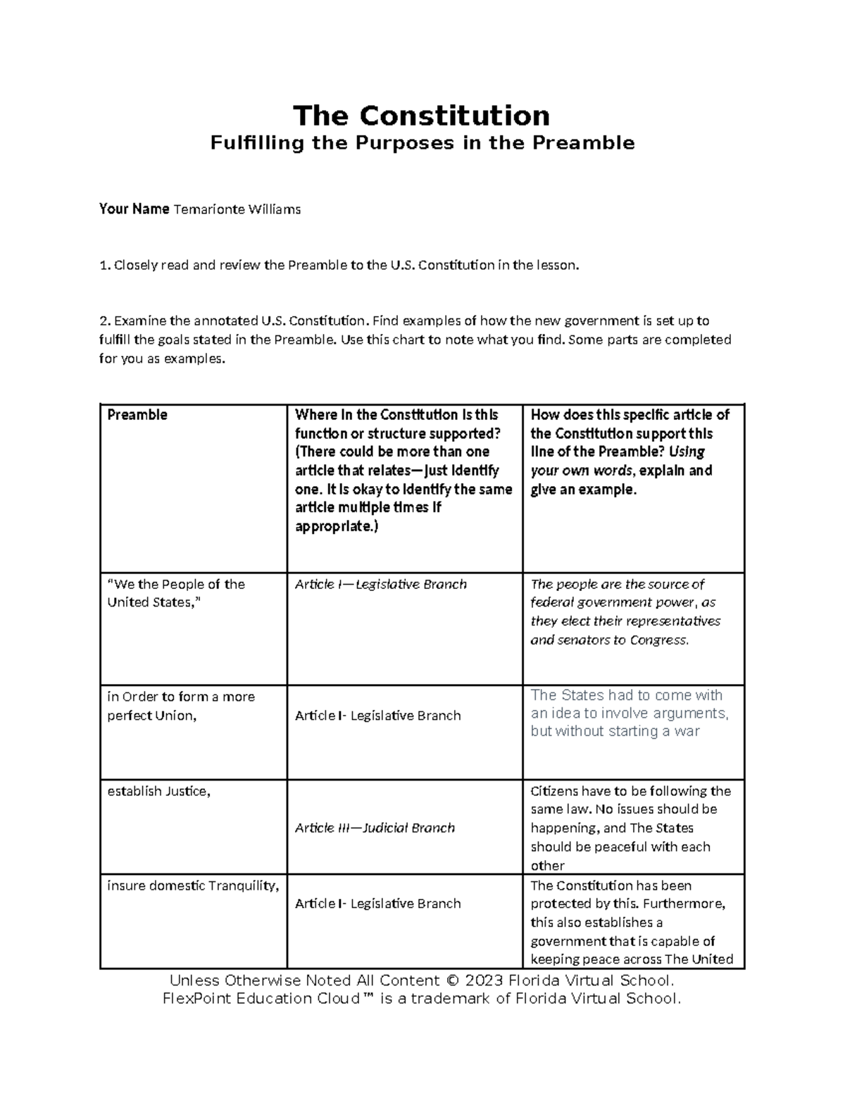 Mutiple assignments - The Constitution Fulfilling the Purposes in the ...