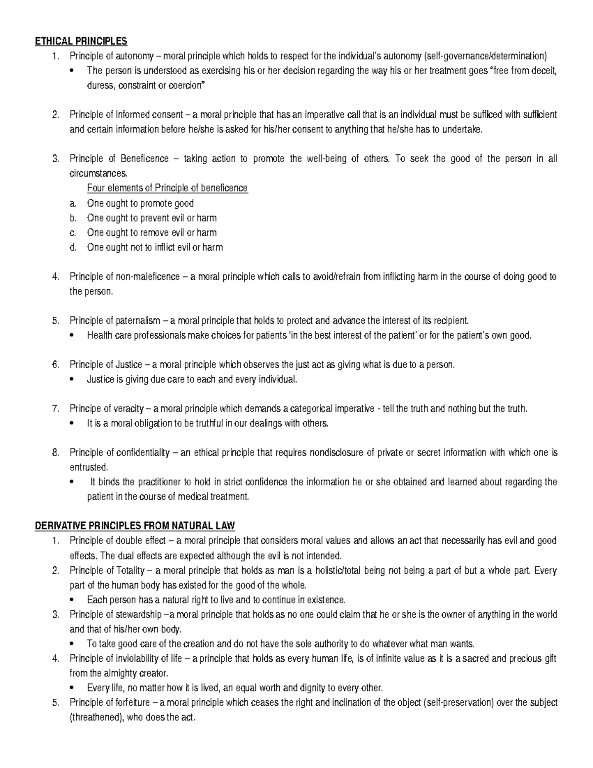 Bioethical Principles in Health Care - ETHICAL PRINCIPLES Principle of ...