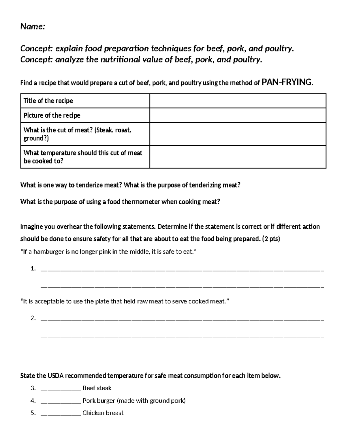 Benjamyn Watson - Foods and Nutrition-Meat-Project - Name: Concept ...