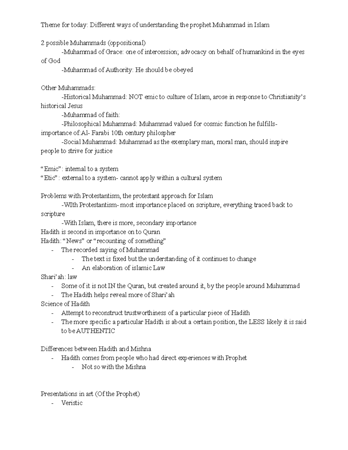 Noteson Muhammad - Theme for today: Different ways of understanding the ...