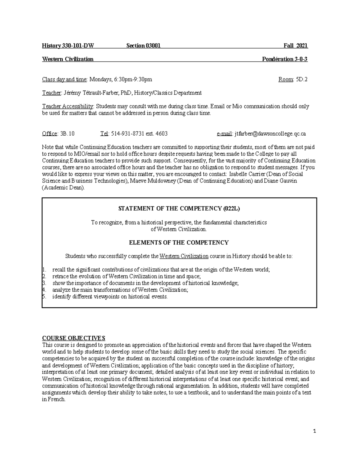 330-101-DW 03001 - outline - History 330-101-DW Section 03001 Fall 2021 ...