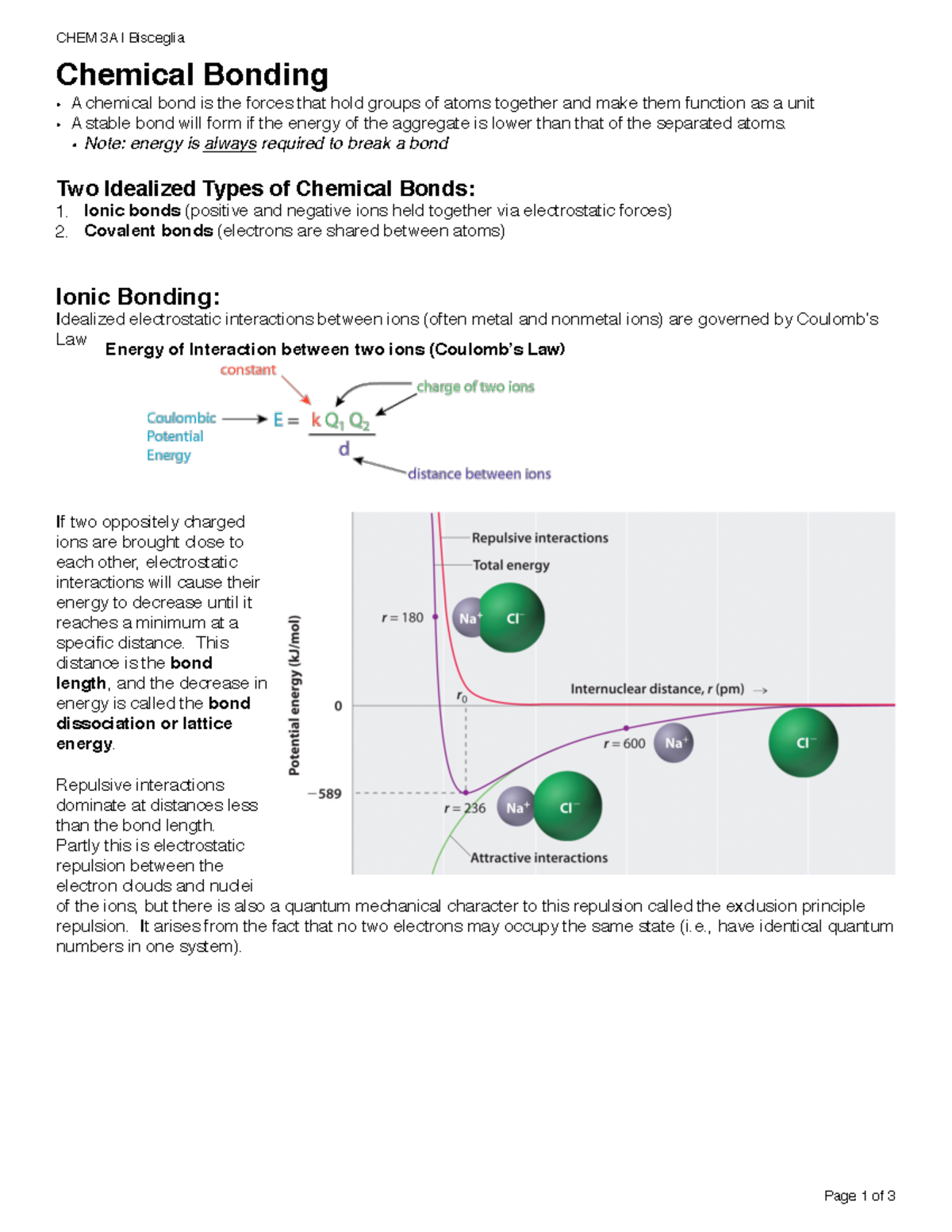 Introduction to Chemical Bonding Handout - CHEM 3A | Bisceglia Chemical ...