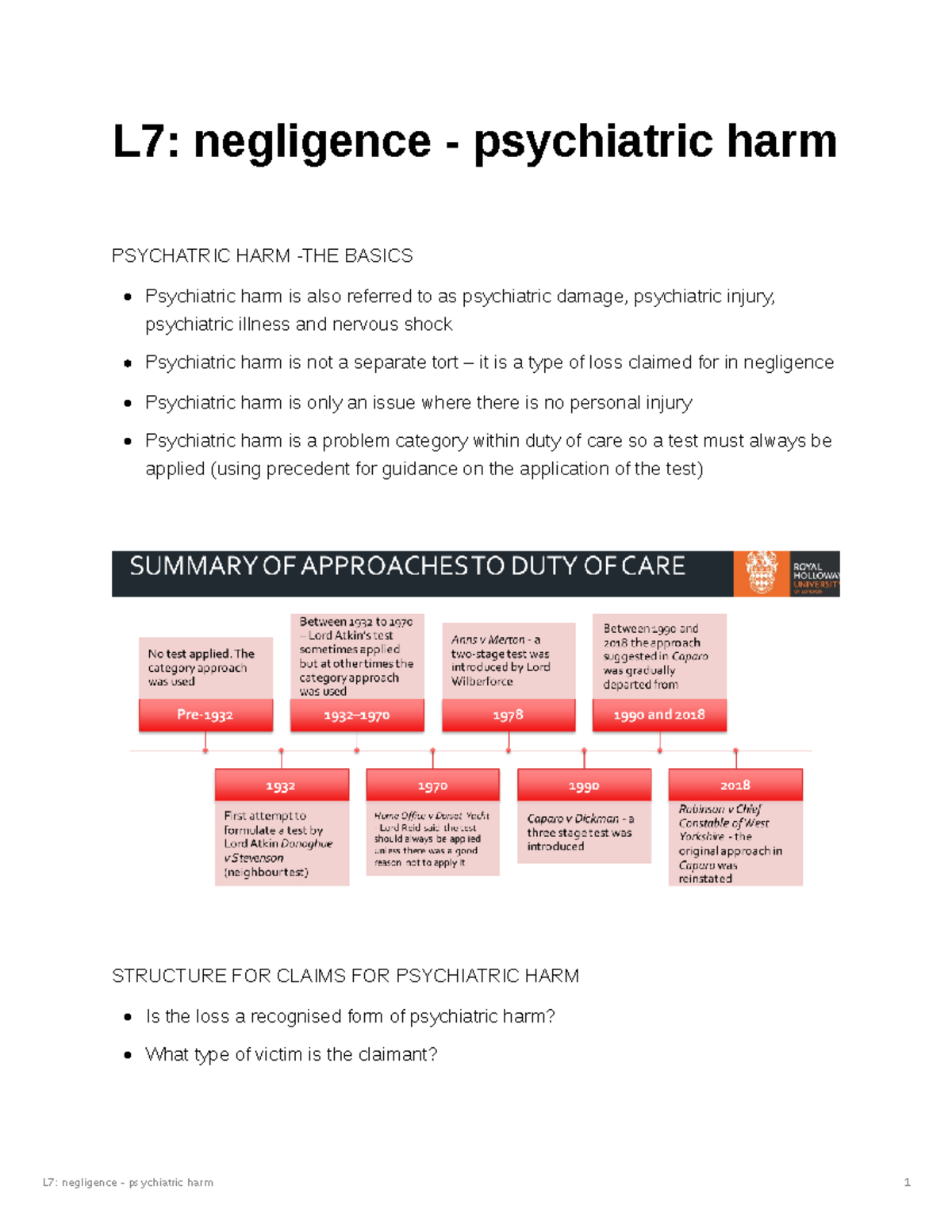negligence - psychiatric harm - L7: negligence - psychiatric harm ...