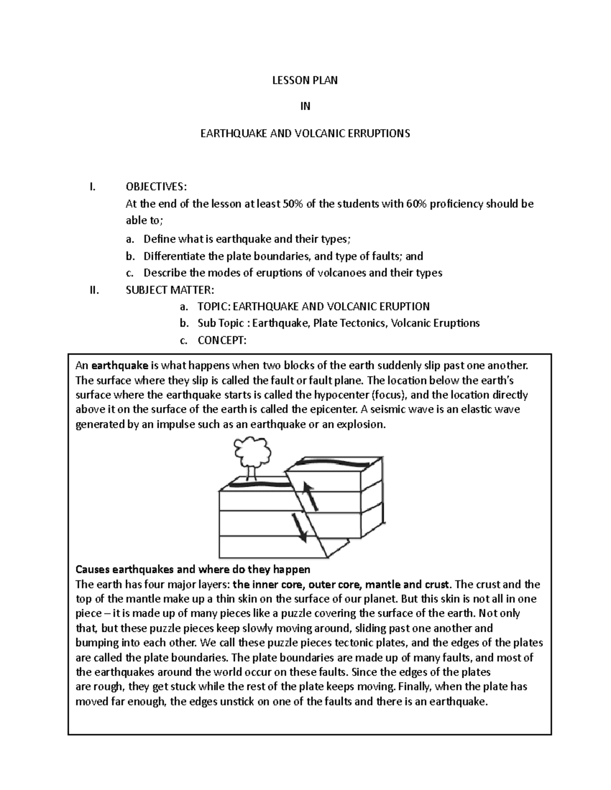 G3-Lesson-Plan - Lesson Plan Sample - LESSON PLAN IN EARTHQUAKE AND ...