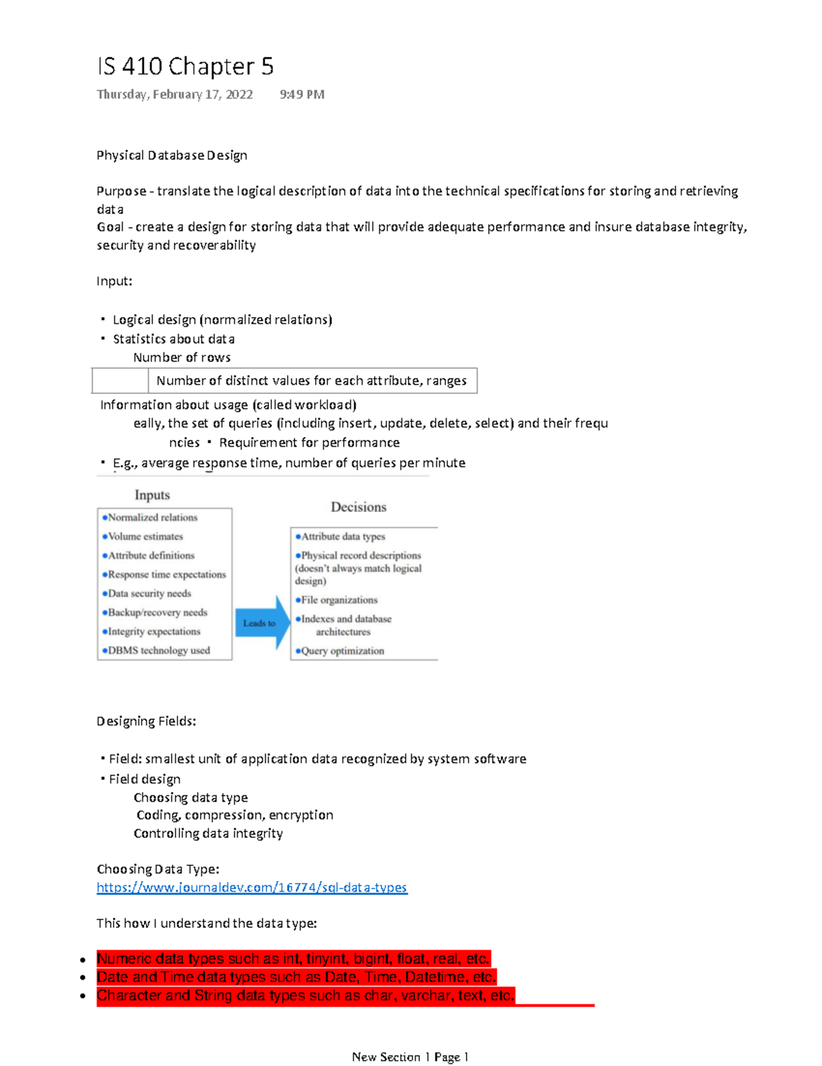 IS 410 Chapter 5 - Physical Database Design Purpose - translate the logical description of data ...