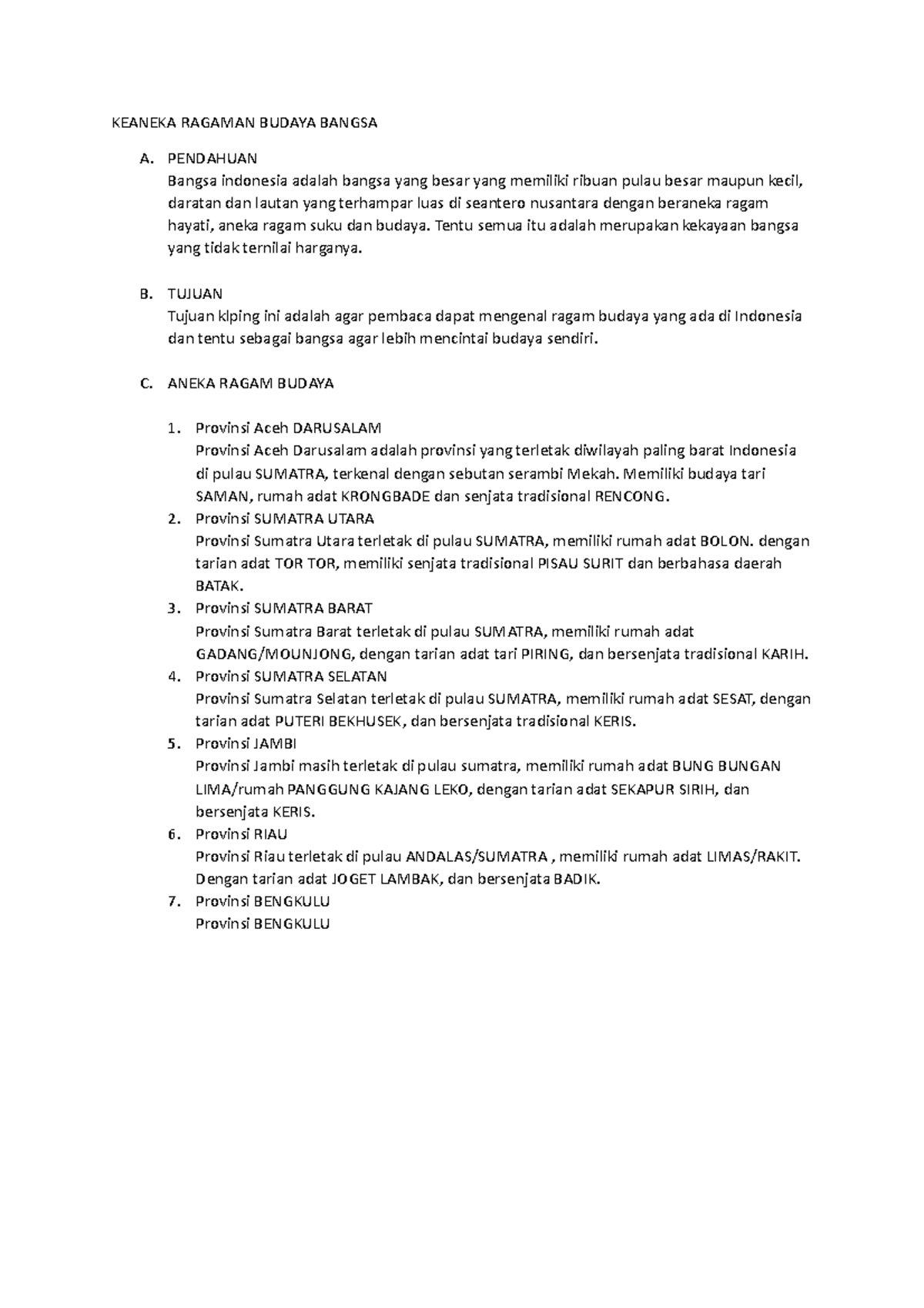 Keaneka Ragaman Budaya Bangsa - KEANEKA RAGAMAN BUDAYA BANGSA A ...
