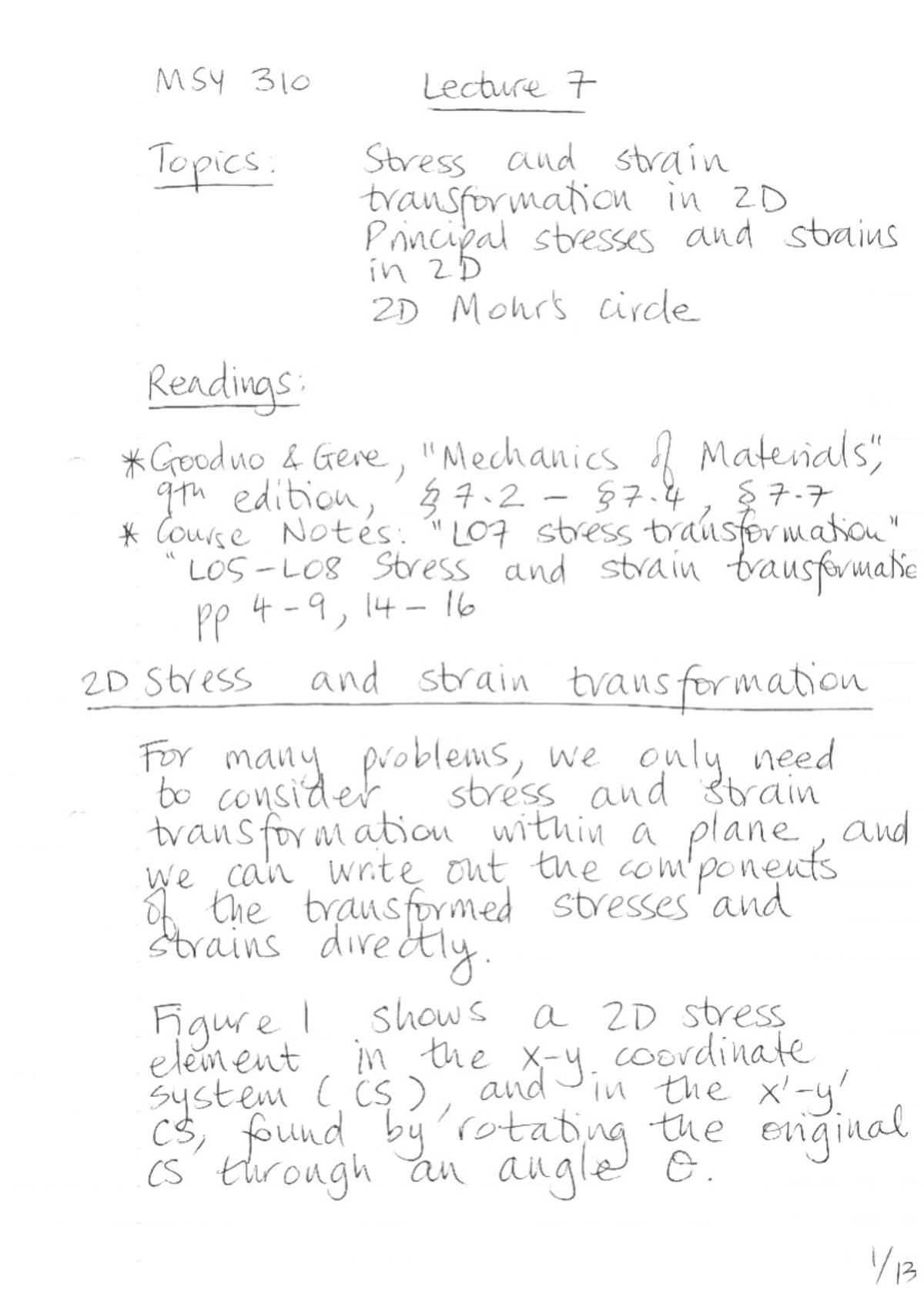14673905 - Lecture notes for MSY310, presented by Prof Inglis - MSY 310 ...