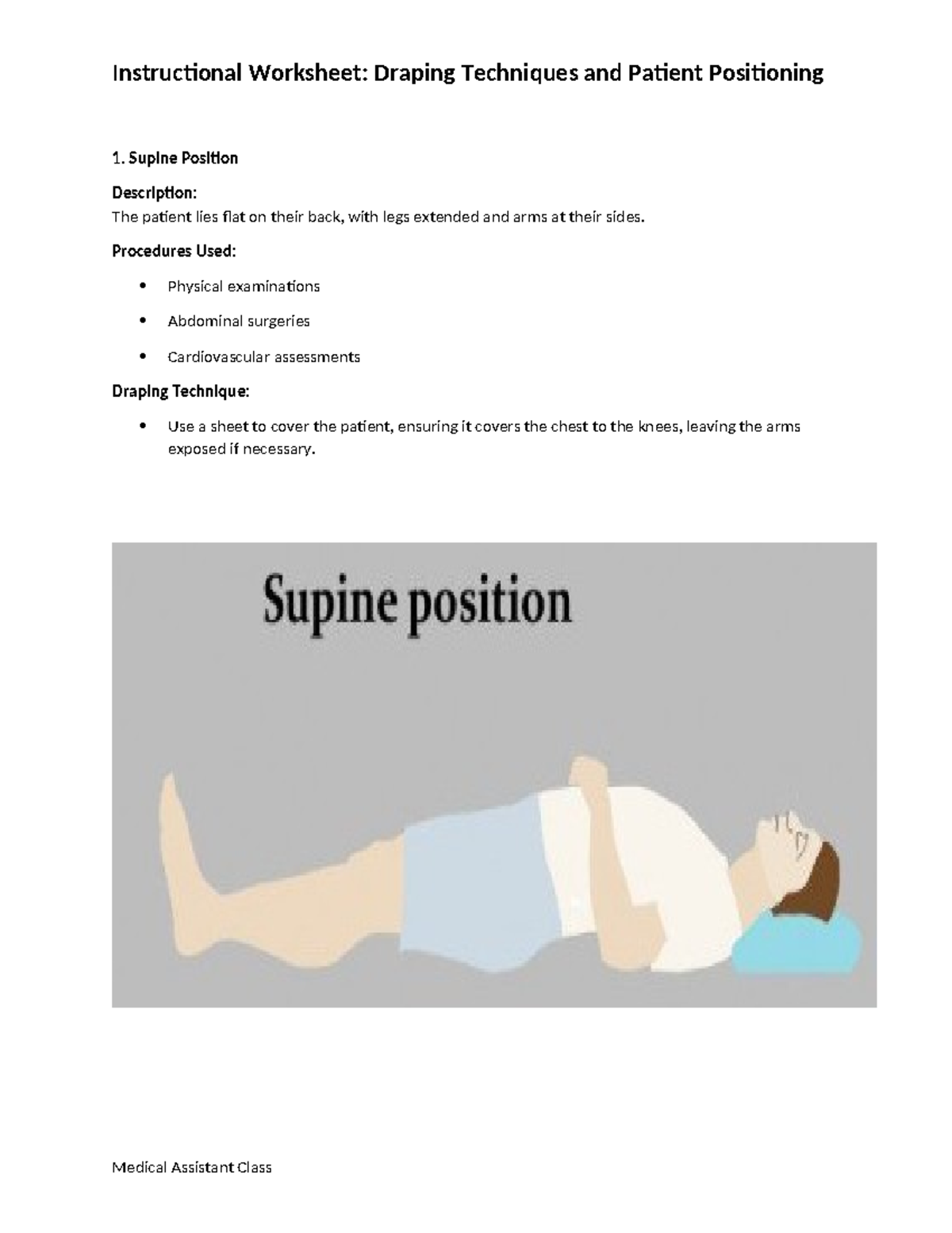 Patient positioning and draping techniques - 1. Supine Position ...