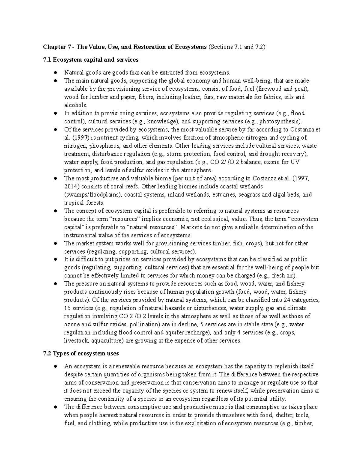 HSEV 101 - Chapter 7 - Notes - Chapter 7 - The Value, Use, and ...