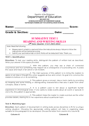 Grade 9 Q2 English LAS - Sample Document - ii 9 English Second Quarter ...