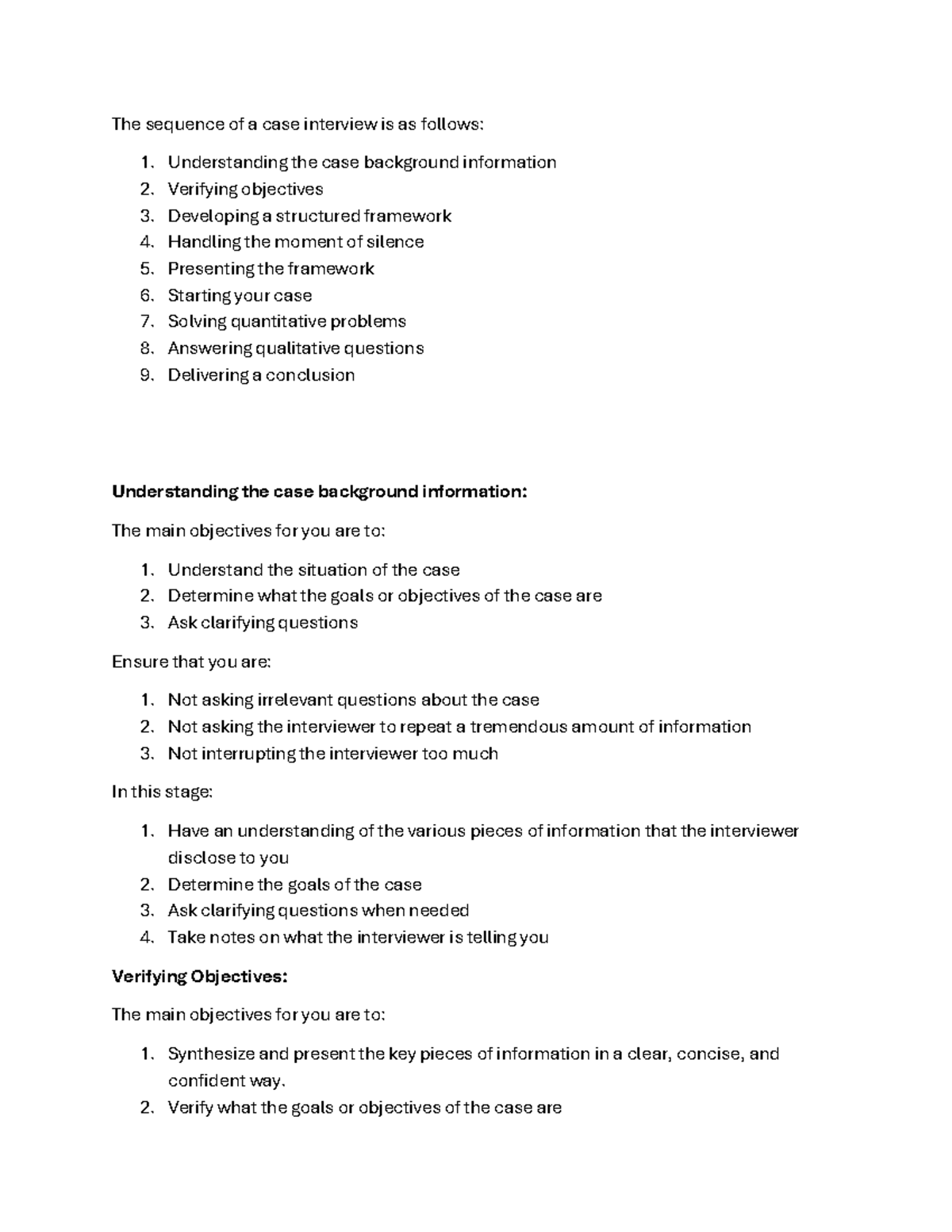 Hacking the case interview notes - The sequence of a case interview is ...