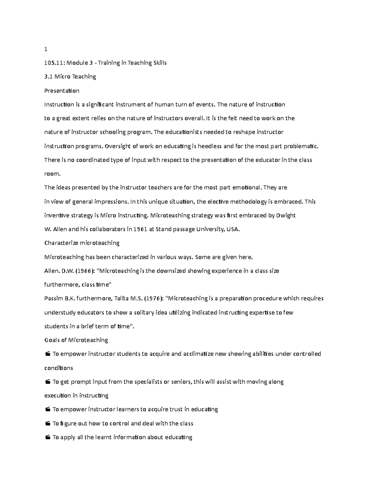 Module 3 notes - 1 105: Module 3 - Training in Teaching Skills 3 Micro ...