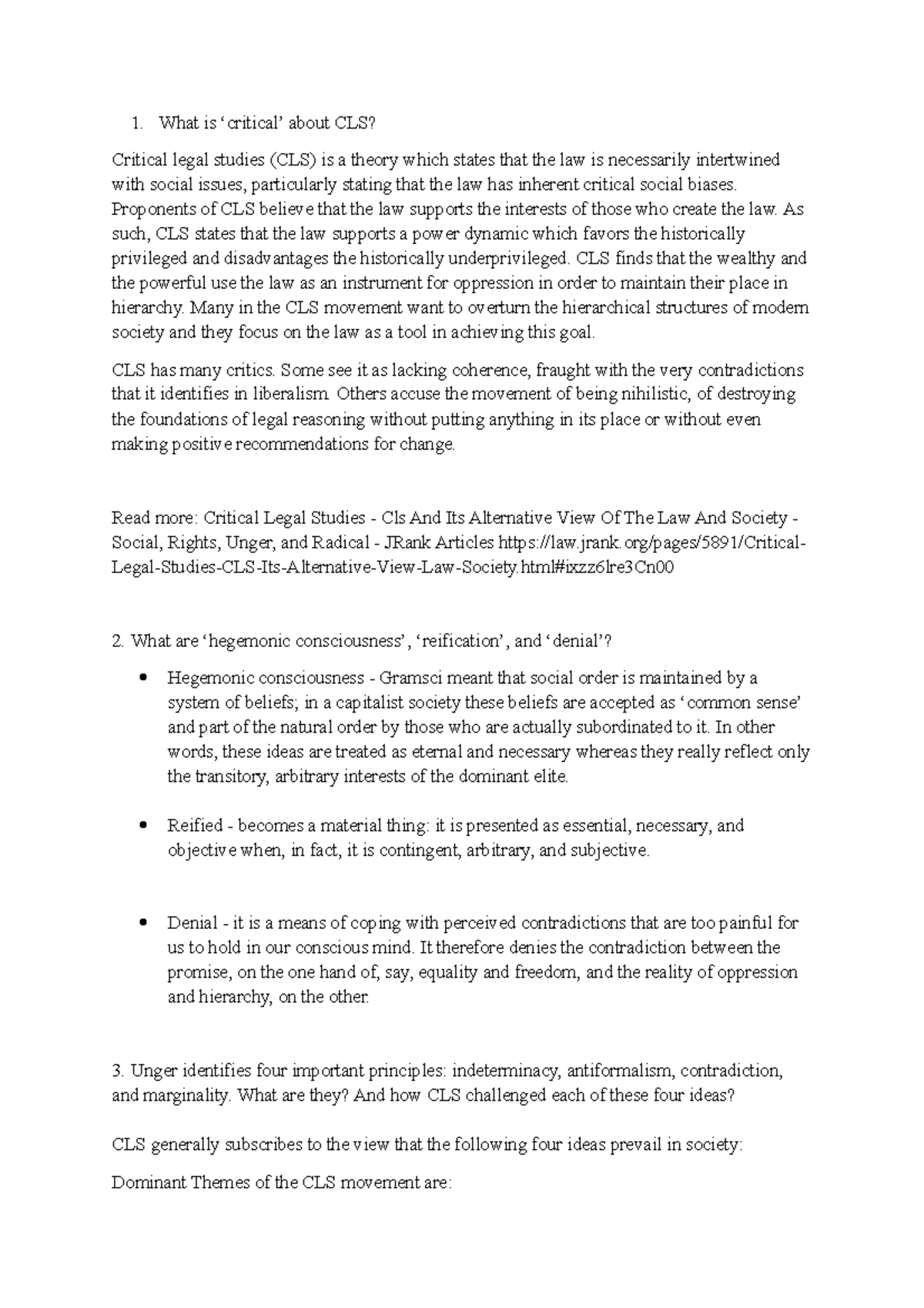 Tuto 12 - TUTORIAL - What is ‘critical’ about CLS? Critical legal ...