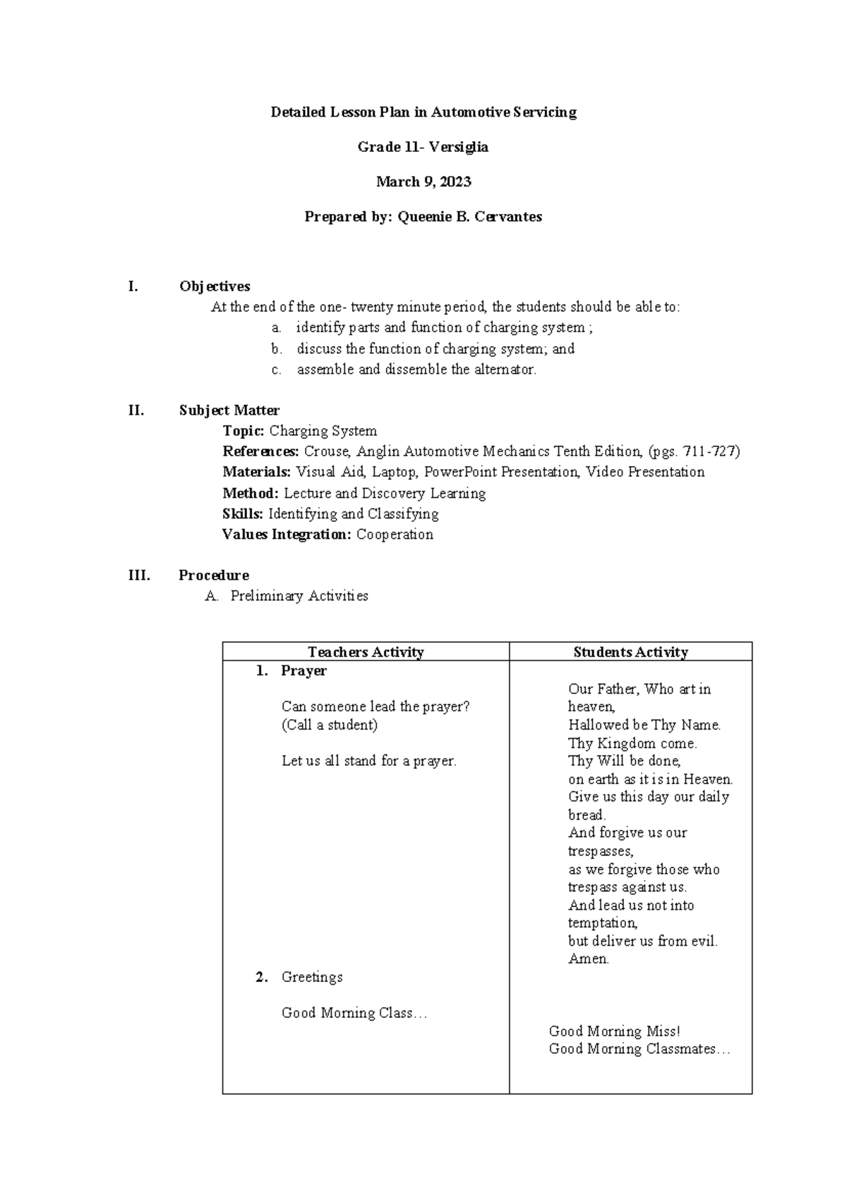 643302304 1 Detailed Lesson Plan in Charging System docx - Detailed ...