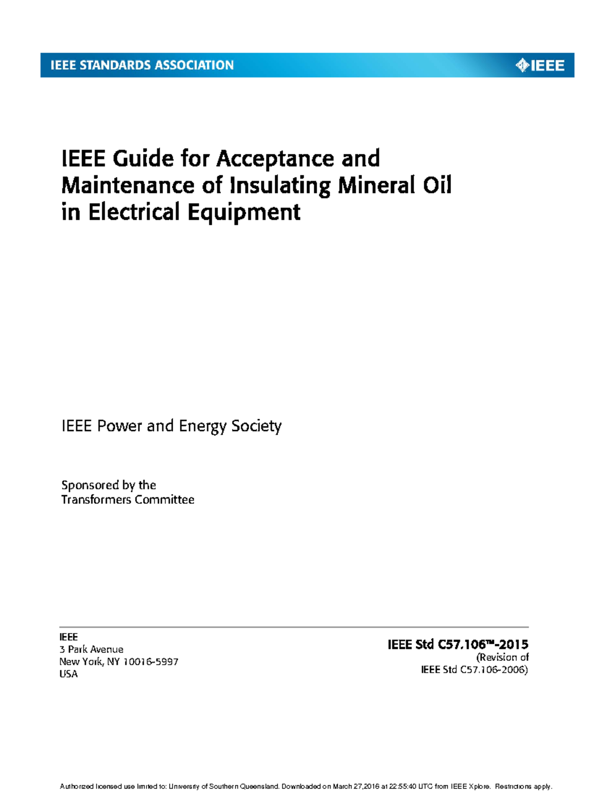 Ieee guide for acceptance and maintenance of insulating mineral - IEEE ...