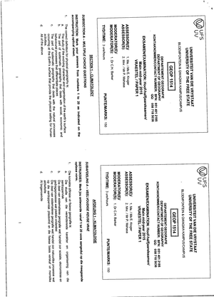 Toets 1-2021 - Past papers - UNIVERSITY OF THE FREE STATE B & B TEST 1 ...