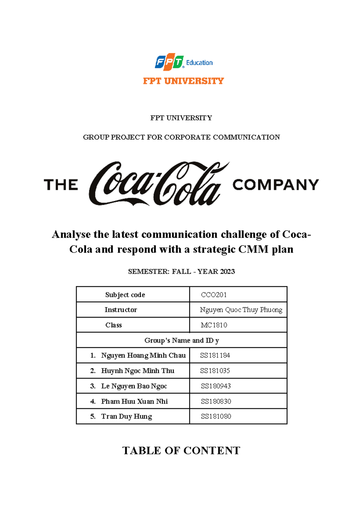 CCO201 - À Hí - Group Assignment For Corporate Comm - FPT UNIVERSITY ...