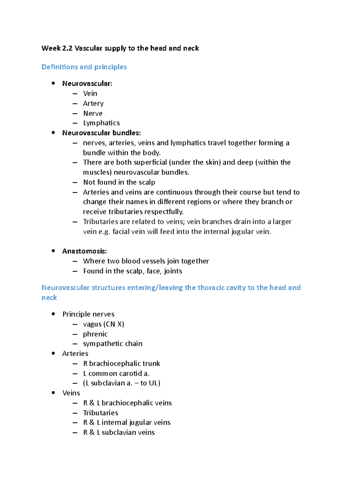 Vascular supply to the head and neck Week 2 - Week 2 Vascular supply to ...