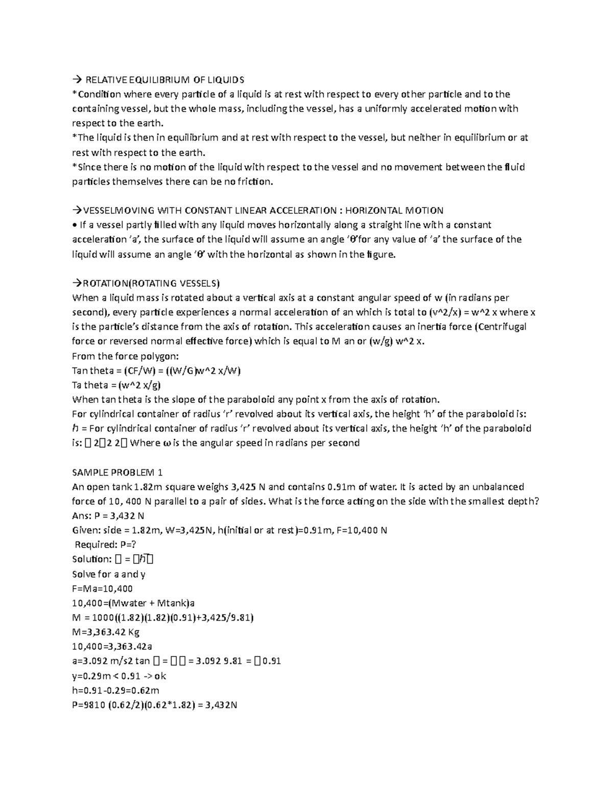 Relative Equilibrium OF Liquids - RELATIVE EQUILIBRIUM OF LIQUIDS ...