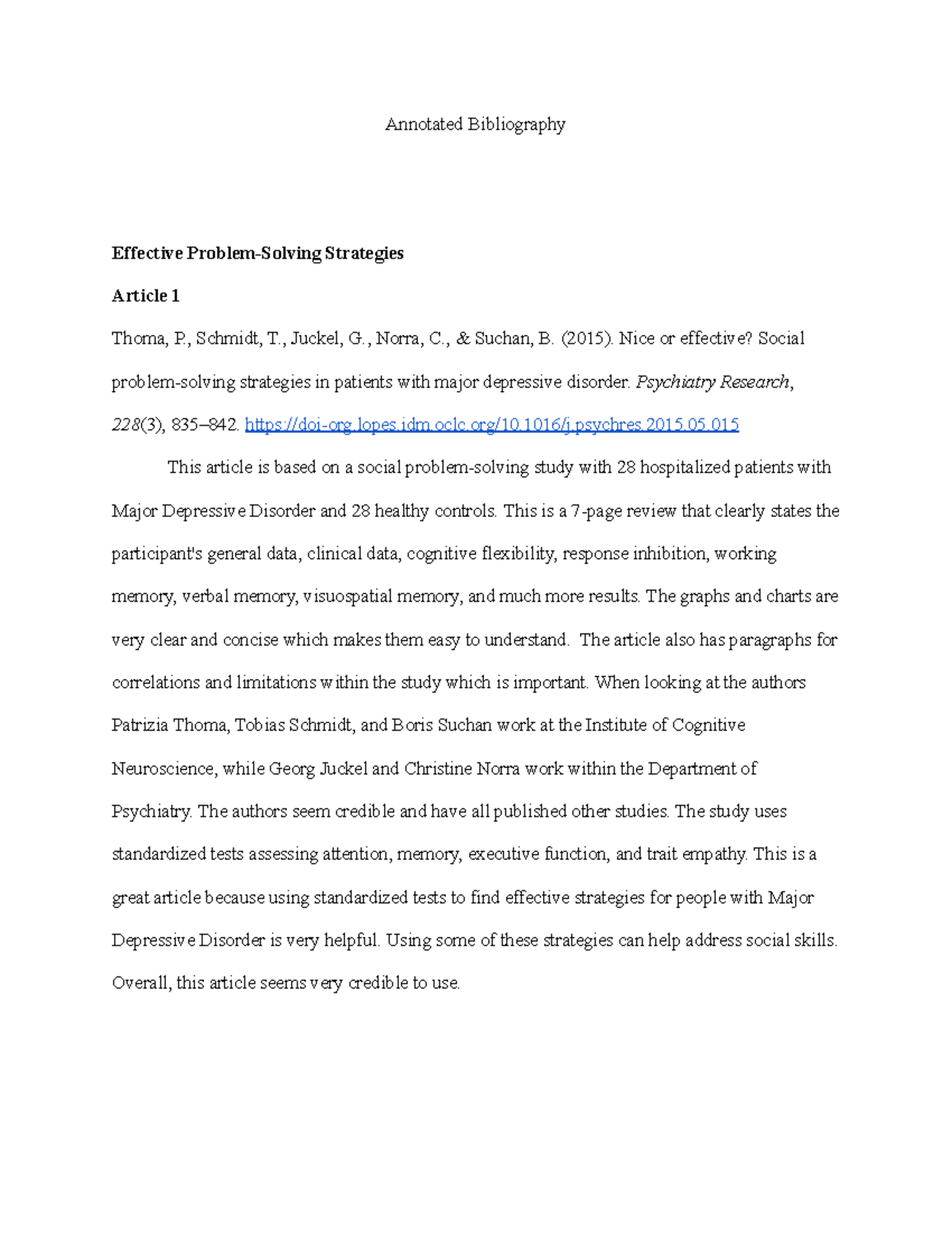 Annotated Bibliography - Annotated Bibliography Effective Problem ...