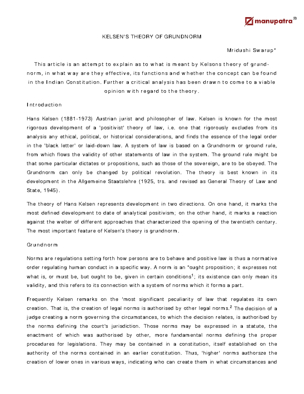 Kelsen Theory of Grund Norm - KELSEN 'S TH EORY OF GRUN D N ORM M r idu ...
