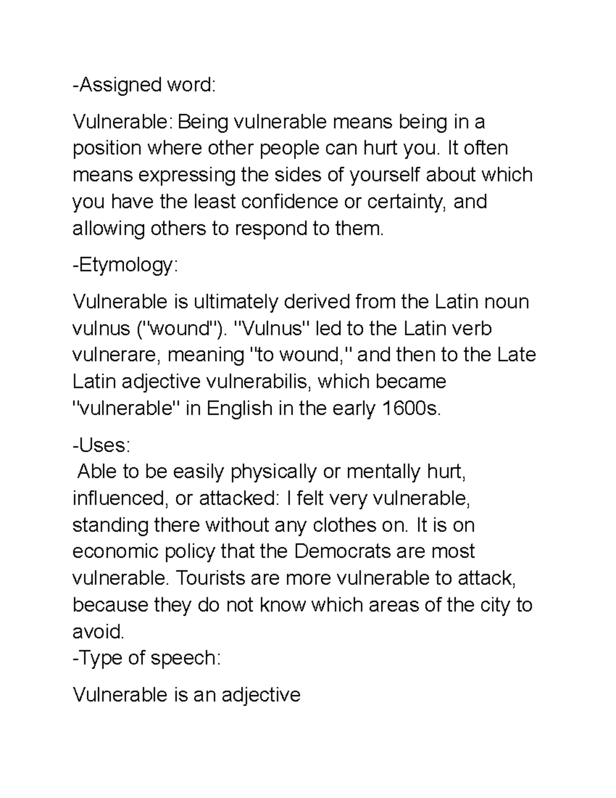 Assigned word - some information -Assigned word: Vulnerable: Being ...