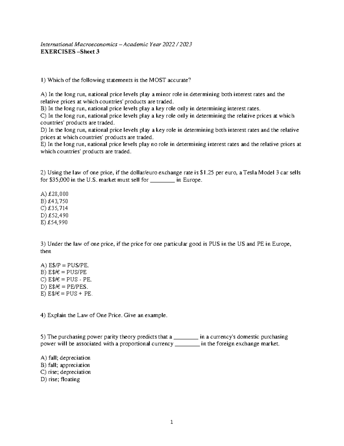 Exercises - Sheet 3 - ejercicios macroeconomía - International Macroeconomics – Academic Year ...