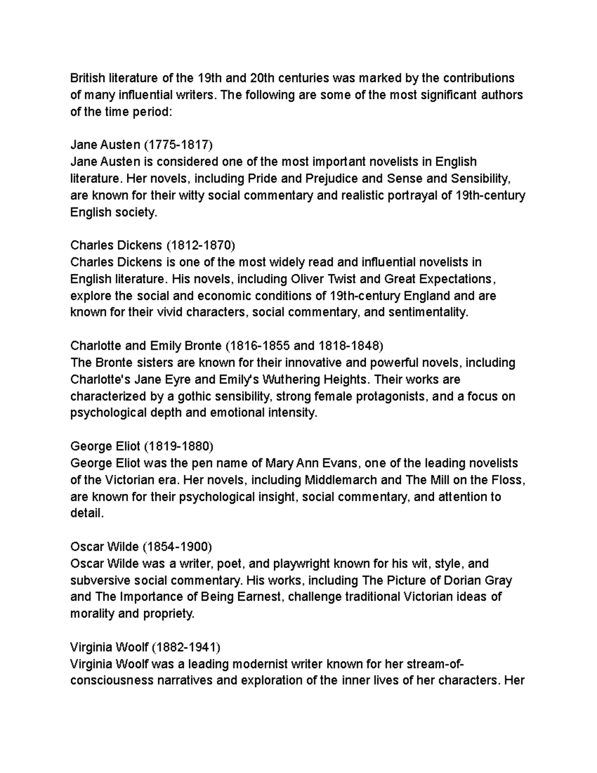 Major Authors of the Time Period - British literature of the 19th and ...