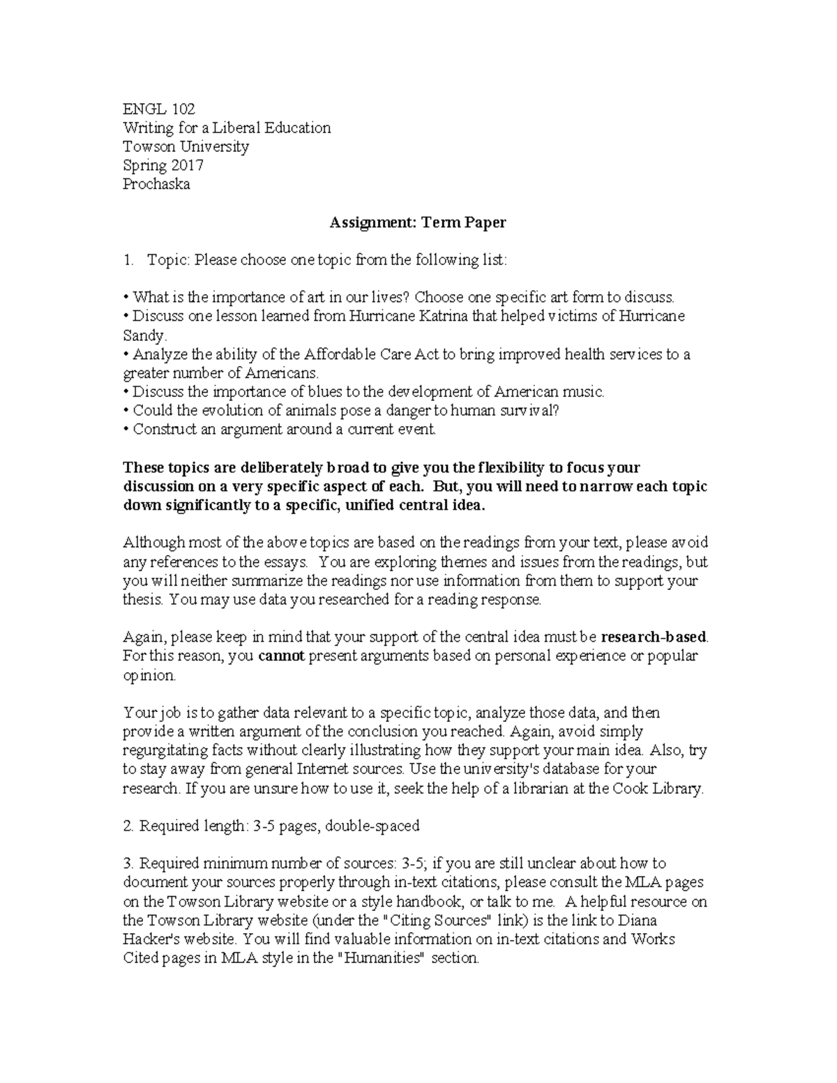 Term Paper hybrid - ENGL 102 Writing for a Liberal Education Towson ...