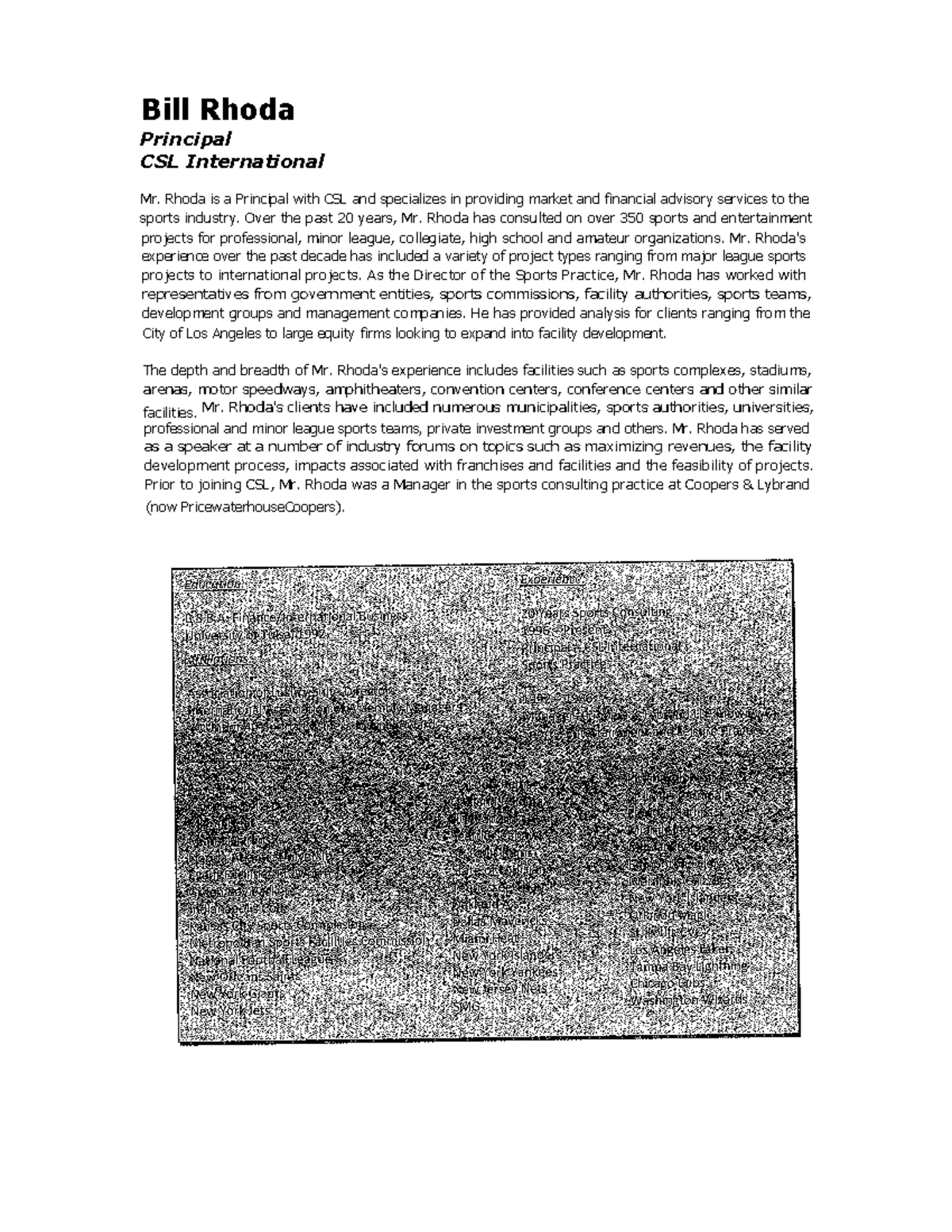 001 Rhoda Report - notes - Bill Rhoda ####### Principal ####### CSL ...