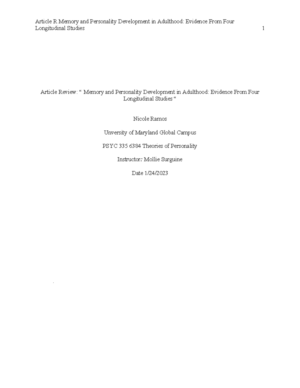 Article Review Memory and Personality Development in Adulthood Evidence ...