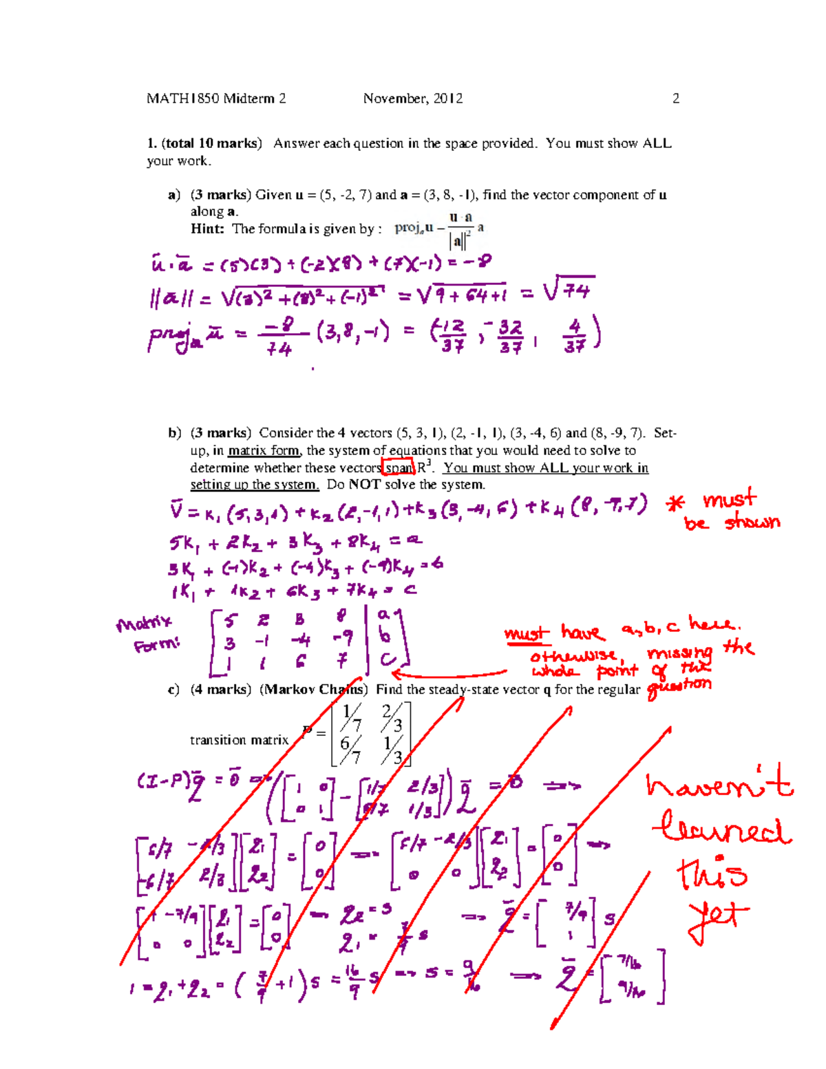 Exam November 2012, questions and answers - Midterm 2 - MATH1850 ...