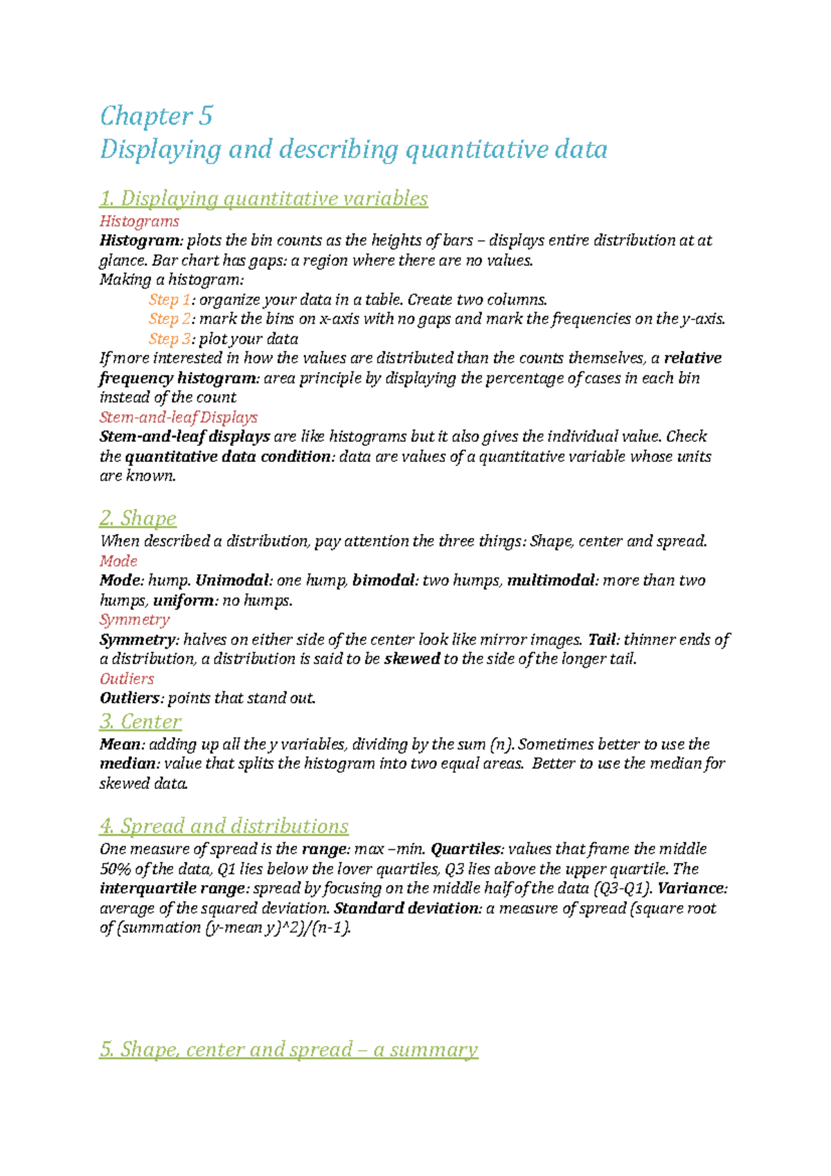 Statistics chapter five - Chapter 5 Displaying and describing ...