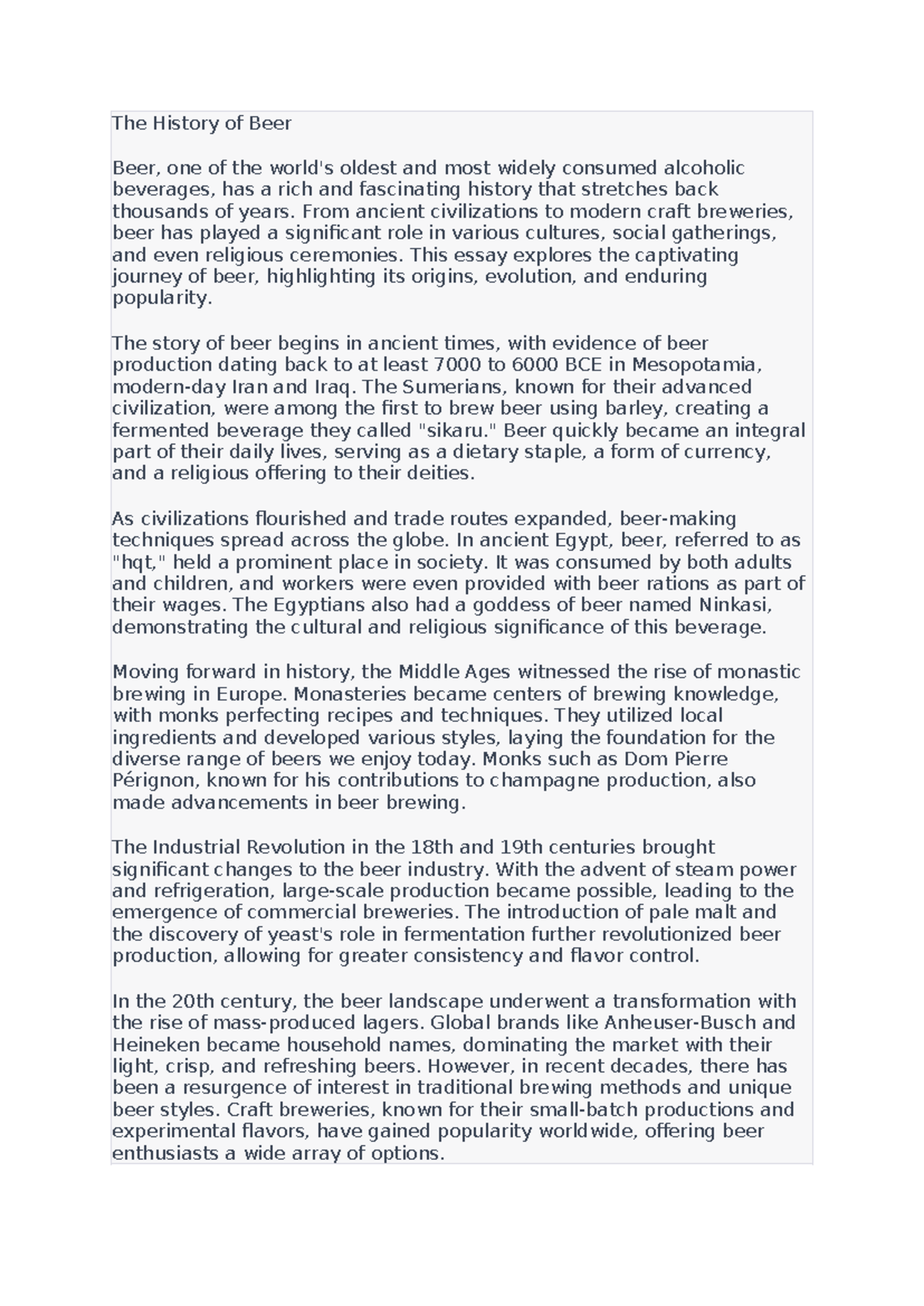 History of beer 11 - The History of Beer Beer, one of the world's ...