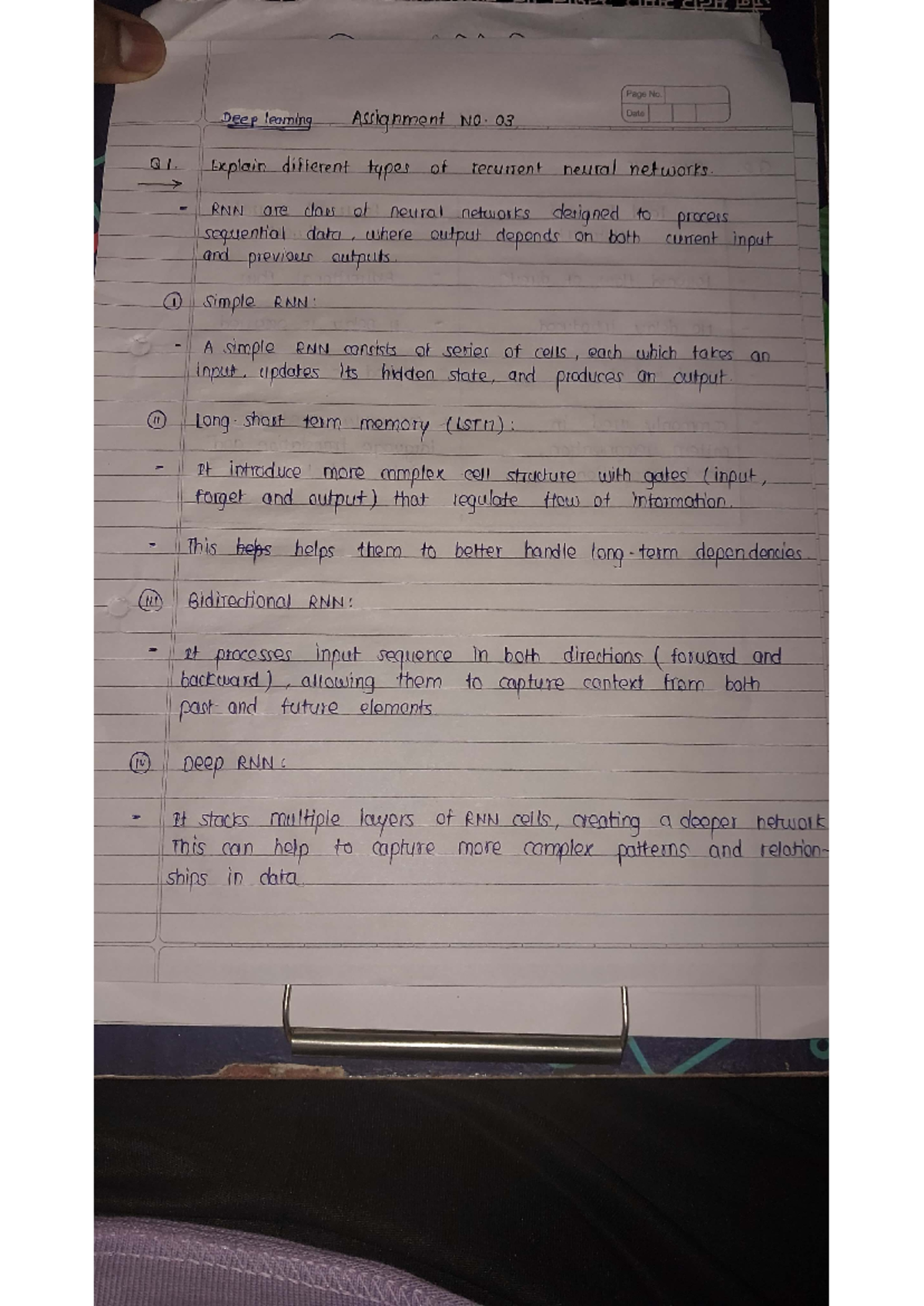 DL Assignment 03 - Page No. Deep leaming Assignment NO. 03 Date Q1. Explain different types of ...