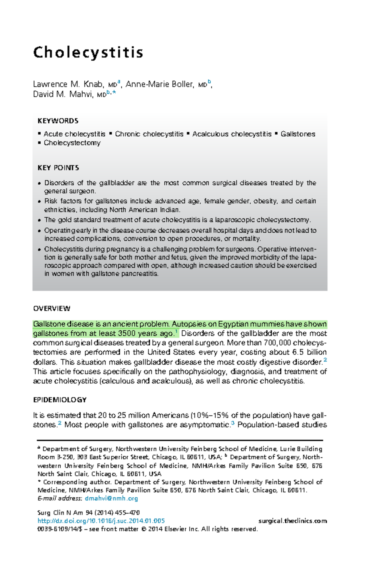 Colecistitis - C h o l e c y s t i t i s Lawrence M. Knab, MD a , Anne ...