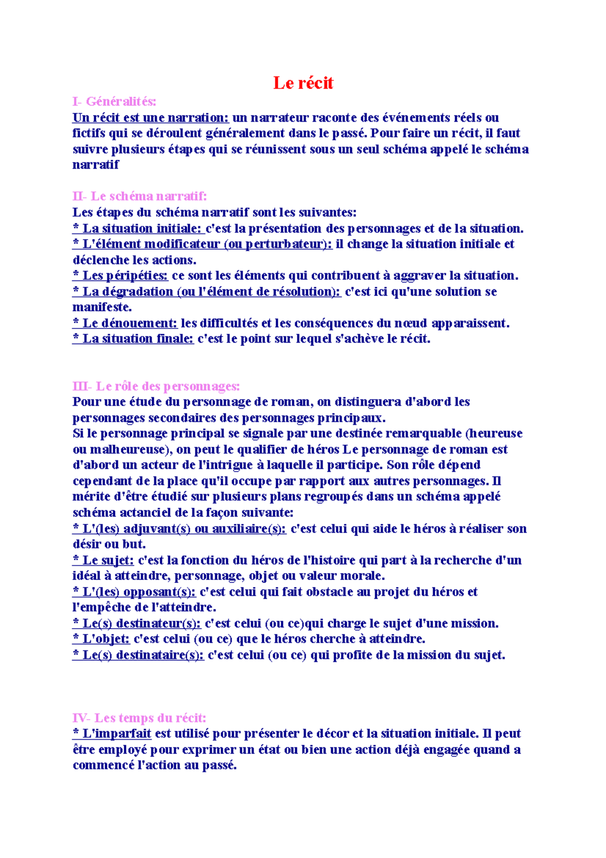 Le récit - Le récit I- Généralités: Un récit est une narration: un ...