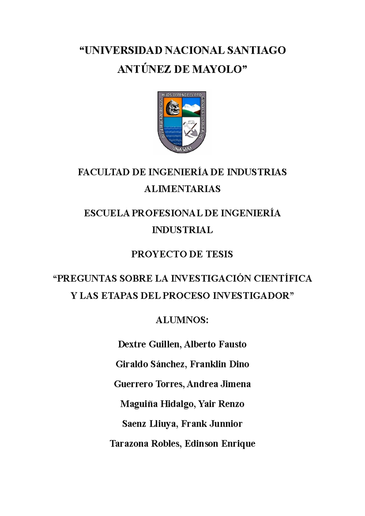 Tarea DE Tesis ( Grupal) - Preguntas sobre la investigacion cientifica ...