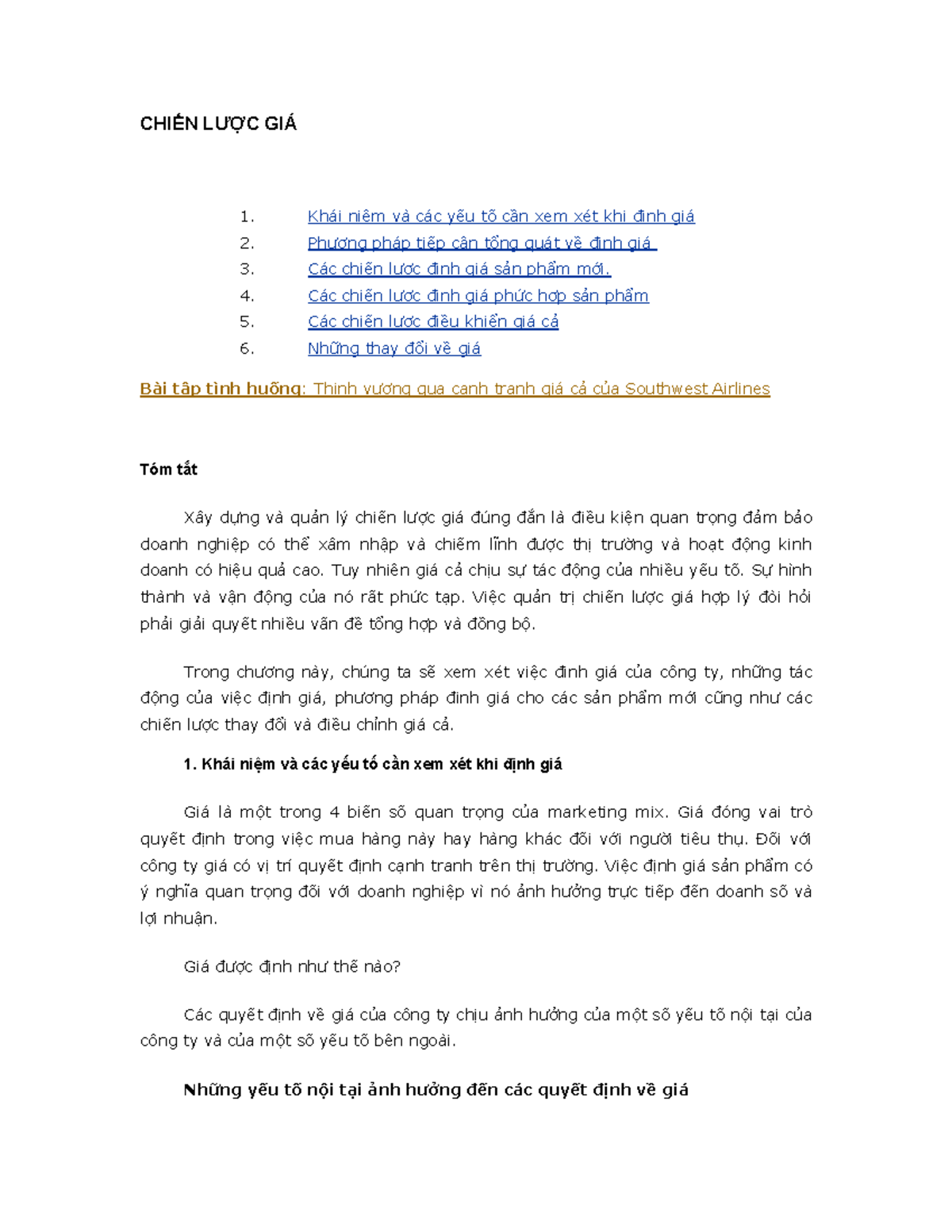 Chapter 10 - Chien Luoc Gia - CHI¾N L ̄þC GI¡ Kh·i niệm v‡ c·c yếu tố cần xem xÈt khi định gi ...