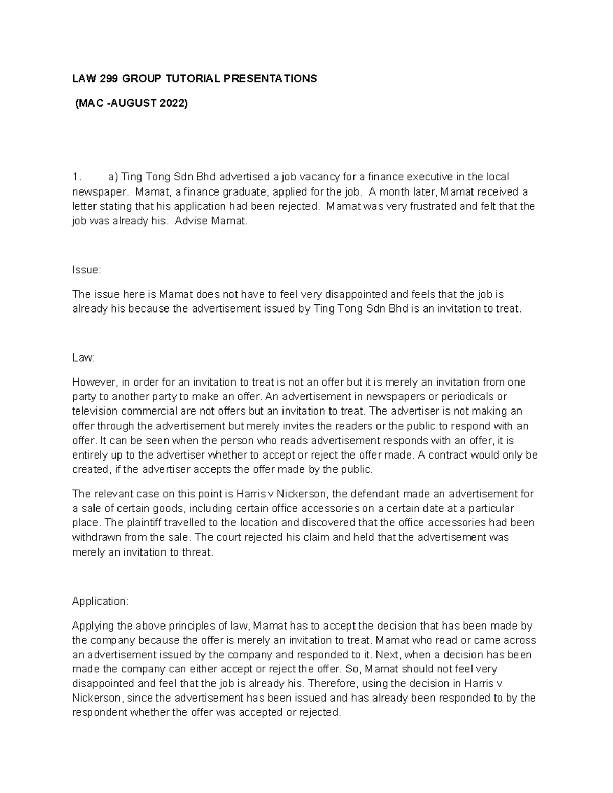 LAW 299 Group Tutorial Presentations - LAW 299 GROUP TUTORIAL ...
