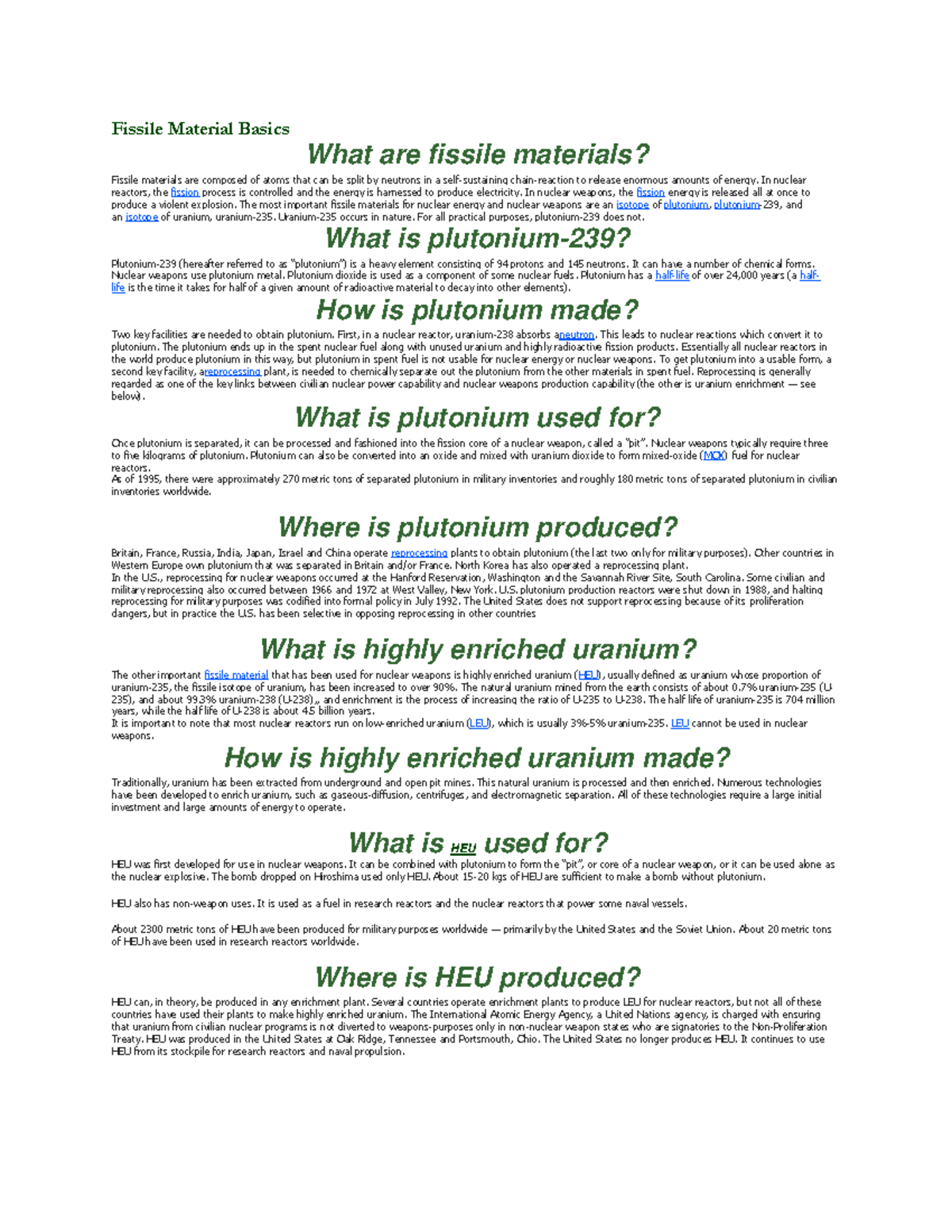 Fissile Material Basics - In nuclear reactors, the fission process is ...