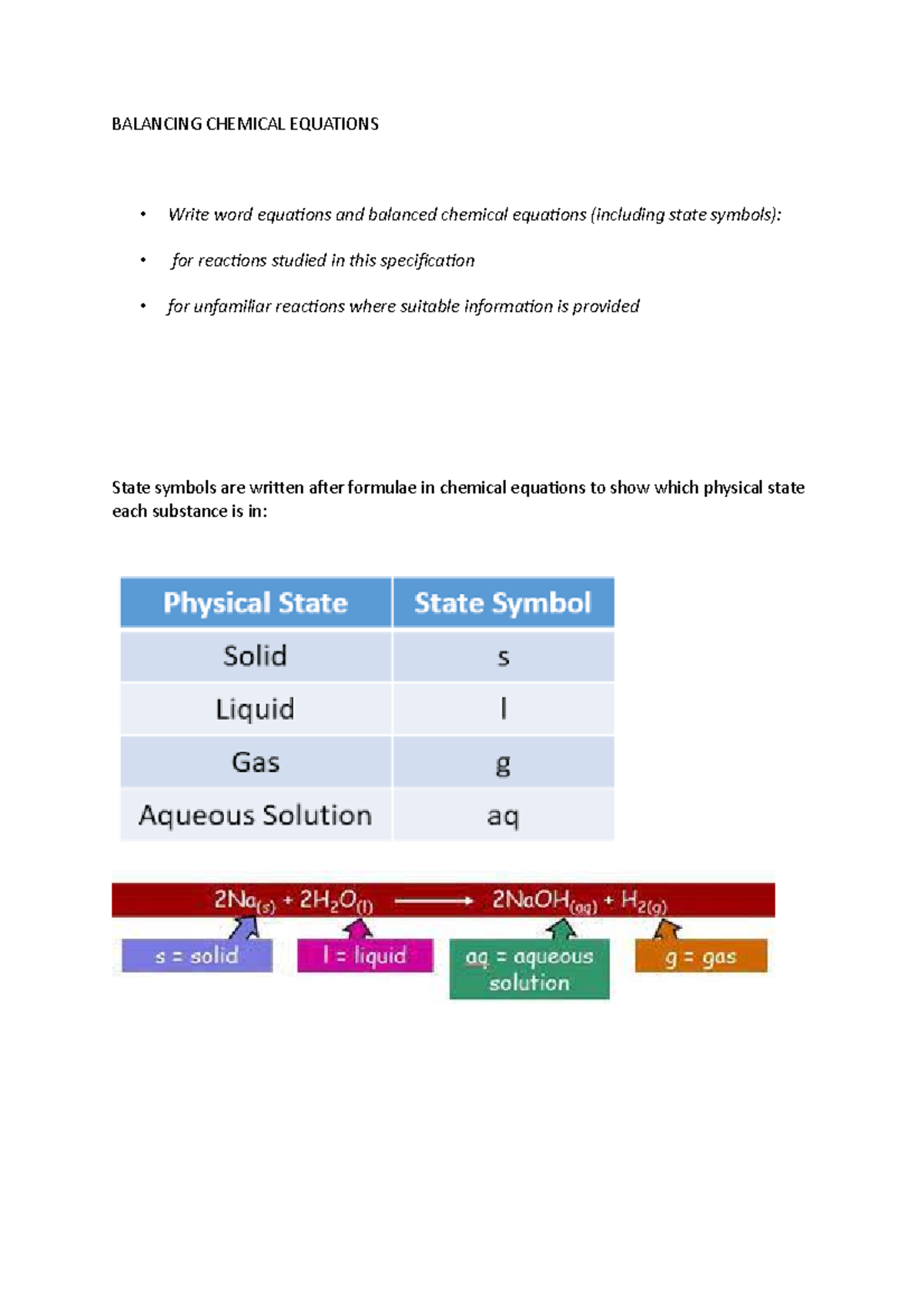 Balancing Chemical Equations - BALANCING CHEMICAL EQUATIONS Write word ...